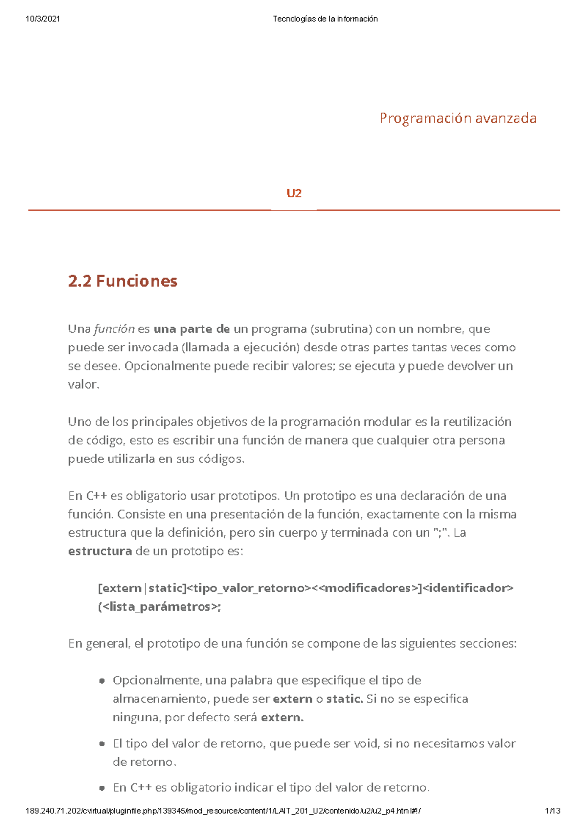 2.2 funciones - programacion - 2 Funciones Una función es una parte de ...