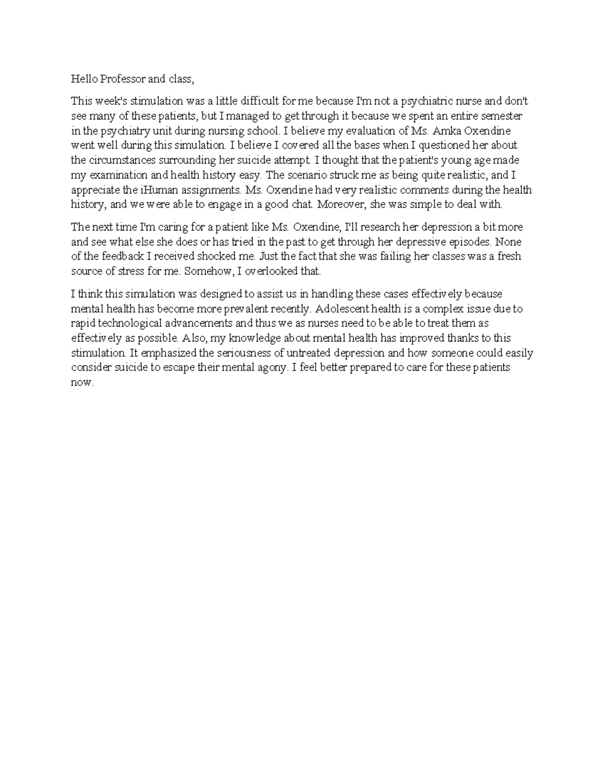 NR 305 hlth asses week 7 - solved assignment - Hello Professor and class, This week's ...