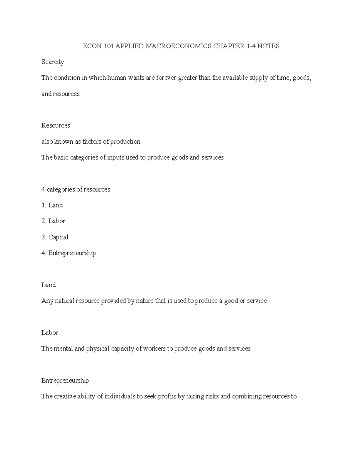 ECON 101 Applied Macroeconomics Chapter 1-4 Notes - ECON 101 APPLIED ...