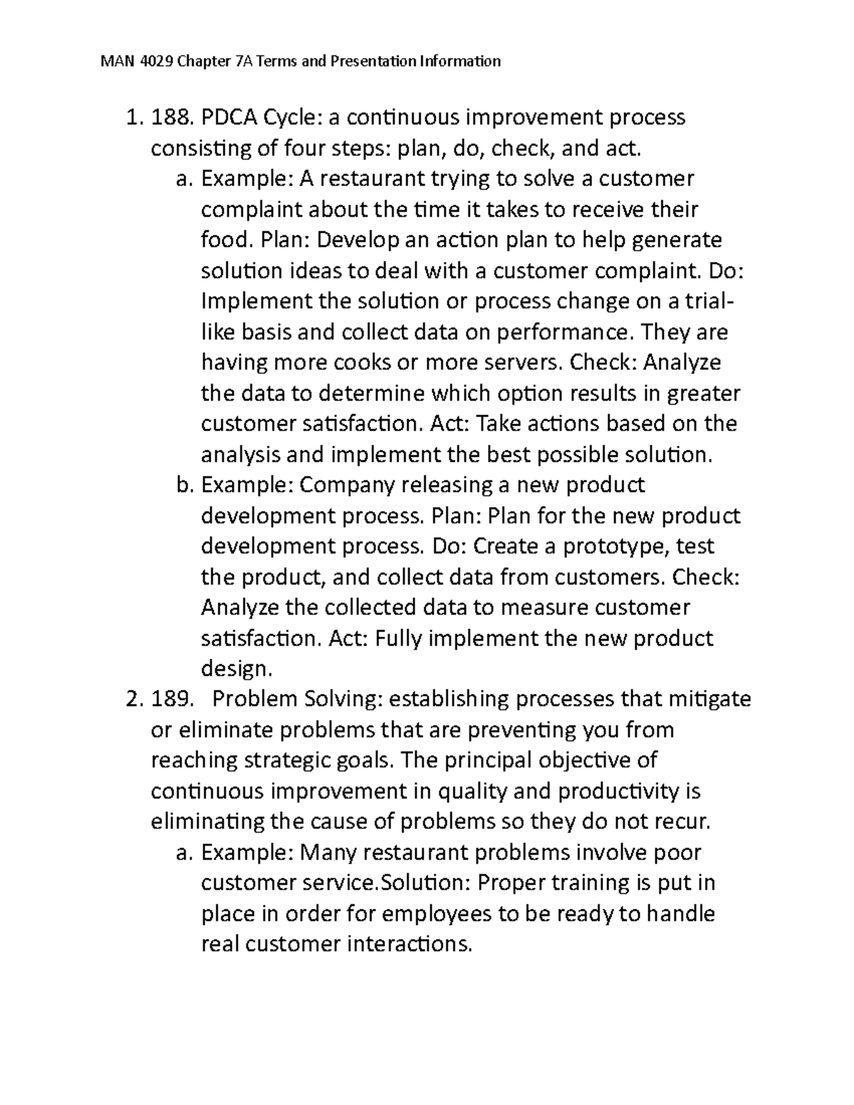 Chapter 7A - PDCA Cycle: a continuous improvement process consisting of ...