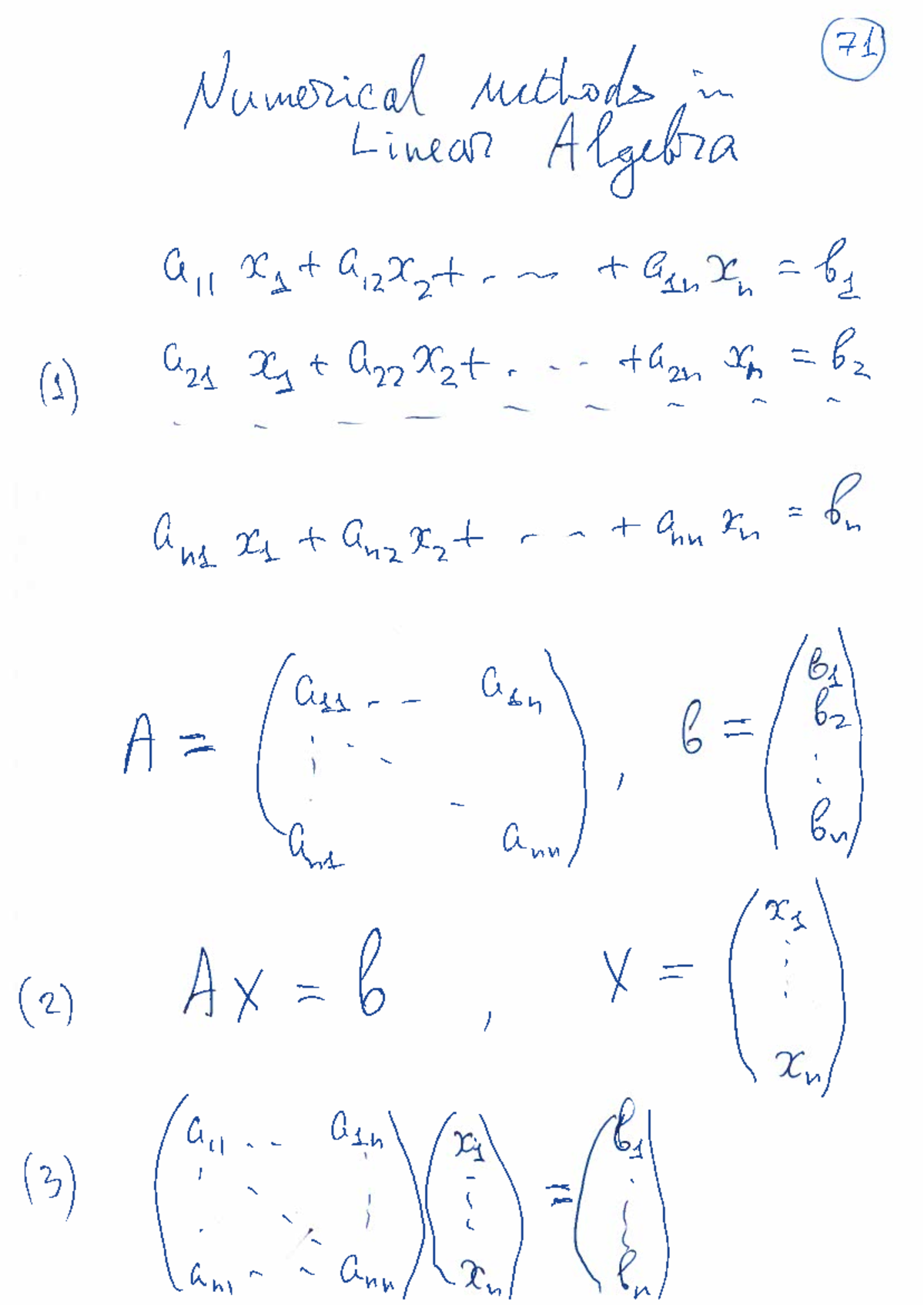 Lec notes 08 - 71 Numerical methods in Linear Algebra A11 X1 asxx b1 (1 ...