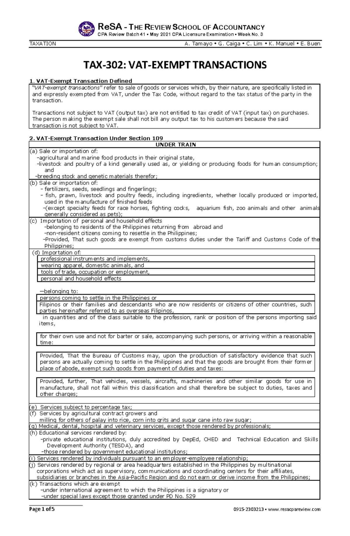 TAX-302 - Lecture notes 9 - ReSA - THE REVIEW SCHOOL OF ACCOUNTANCY CPA ...