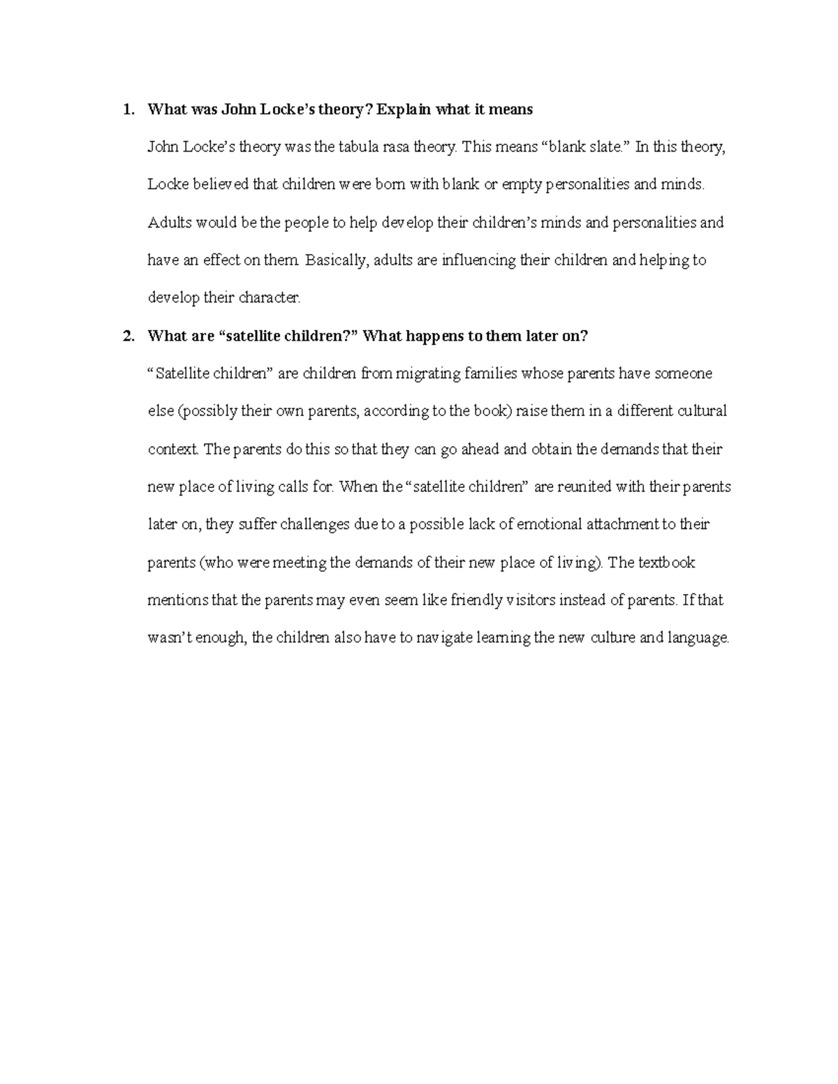 Ch. 3 Essay Questions - What was John Locke’s theory? Explain what it ...