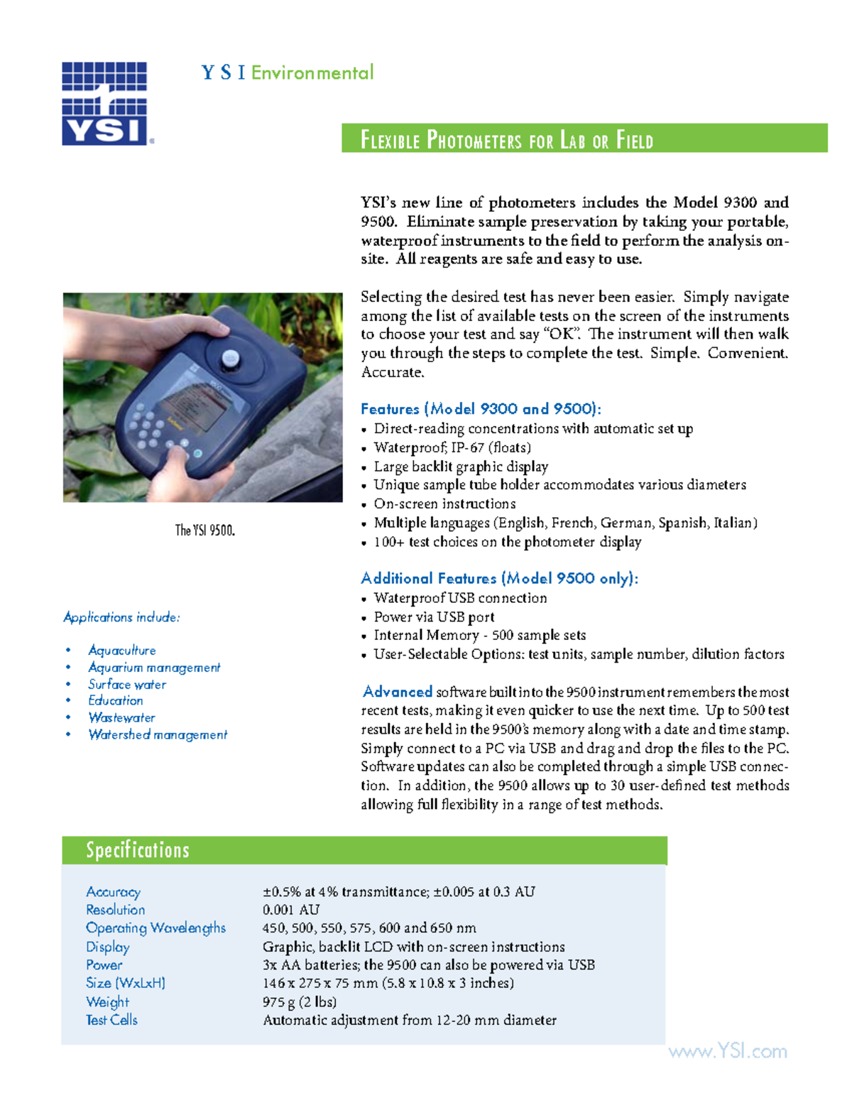 Brosur Fotometer 9300-9500 - YSI’s new line of photometers includes the ...