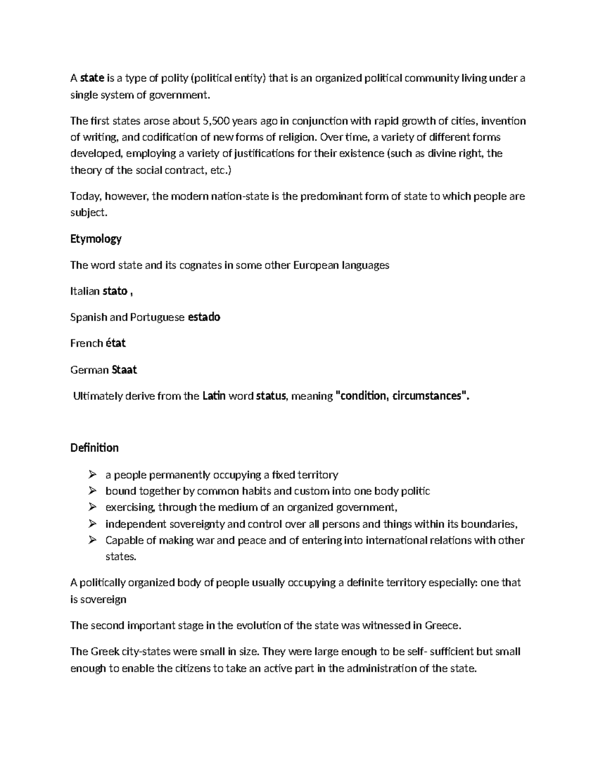 12. State - A state is a type of polity (political entity) that is an ...