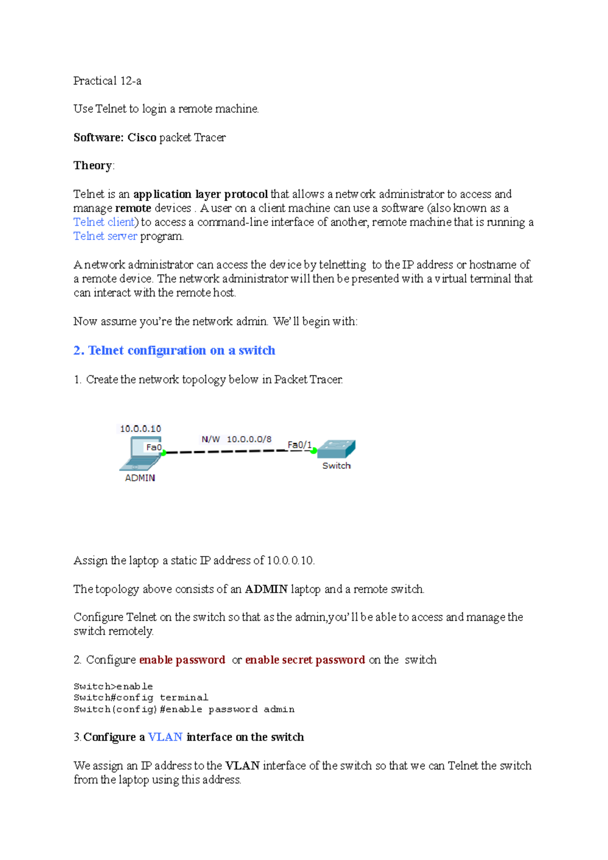 PR-13 Telnet - Practical 12-a Use Telnet to login a remote machine ...