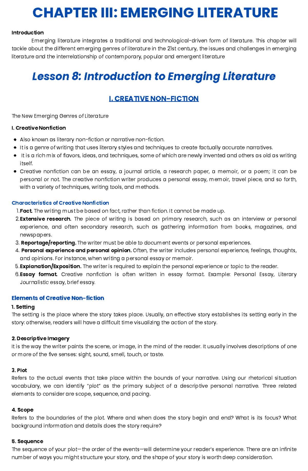 MC LIT 5 Chapter 3 - MC LIT 5 - Also known as literary non-fiction or ...