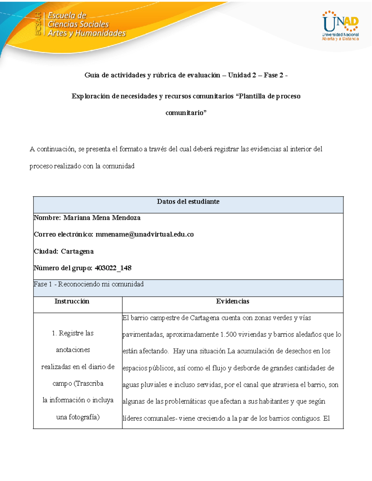 Anexo 1 - Plantilla del proceso comunitario Fase 2 Mariana - Guía de ...