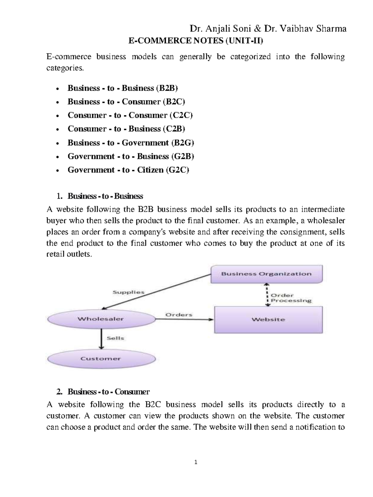 ECOM Unit-2 - E-COMMERCE NOTES (UNIT-II) E-commerce business models can ...