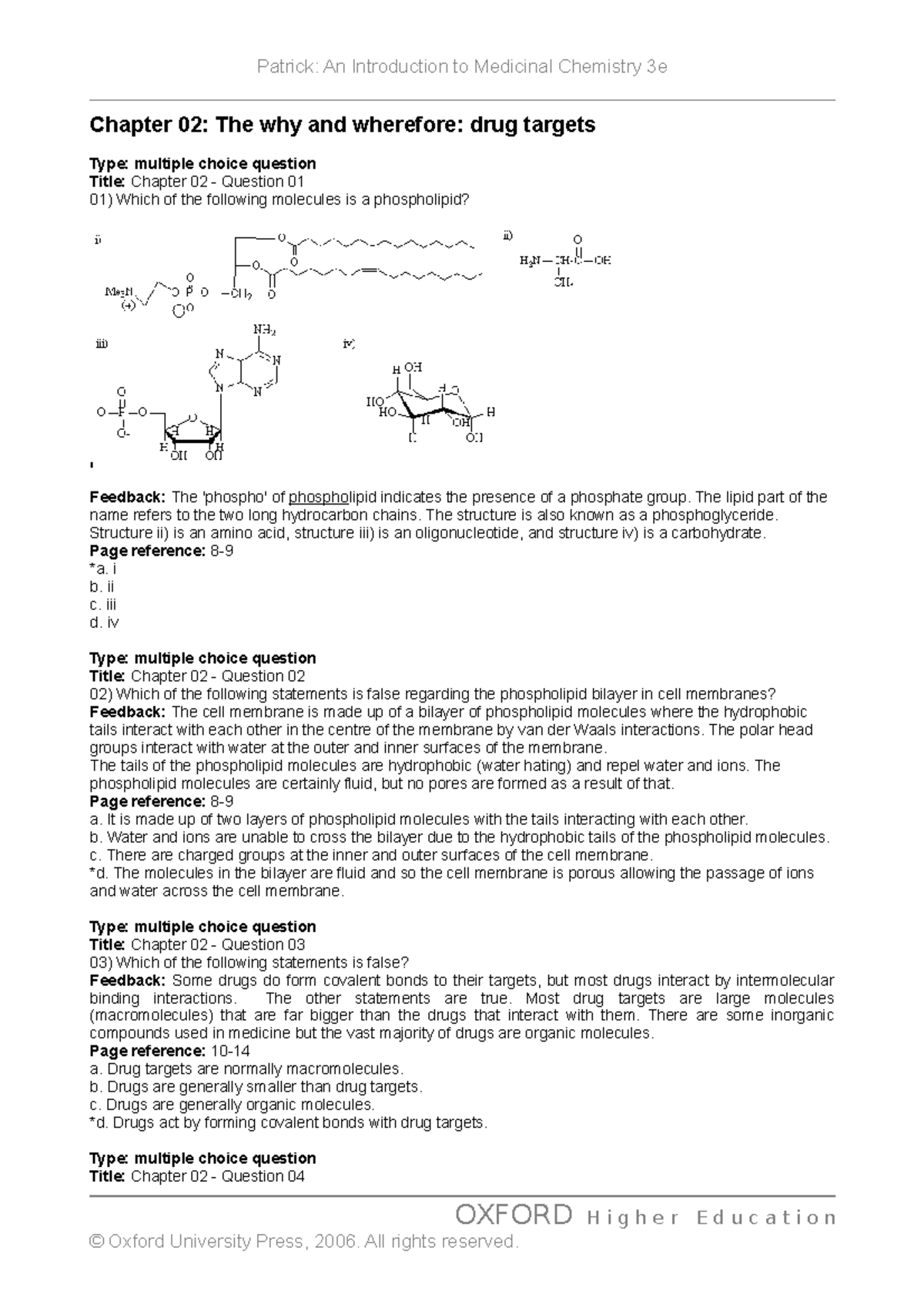 Patrick tb ch02 - Practice - Chapter 02: The why and wherefore: drug targets Type: multiple ...