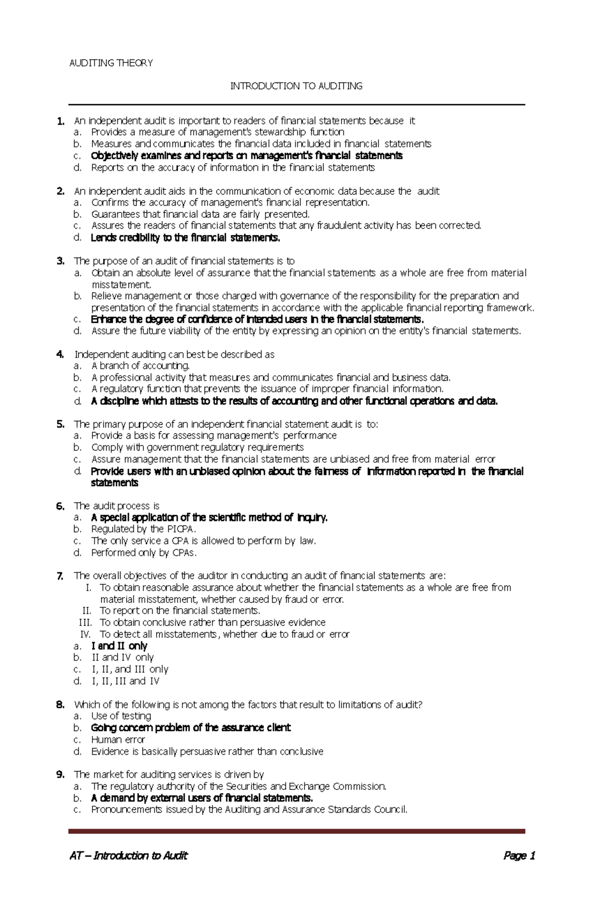 MCQ-Comprehensive-Activity - AT – Introduction to Audit Page 1 AUDITING ...