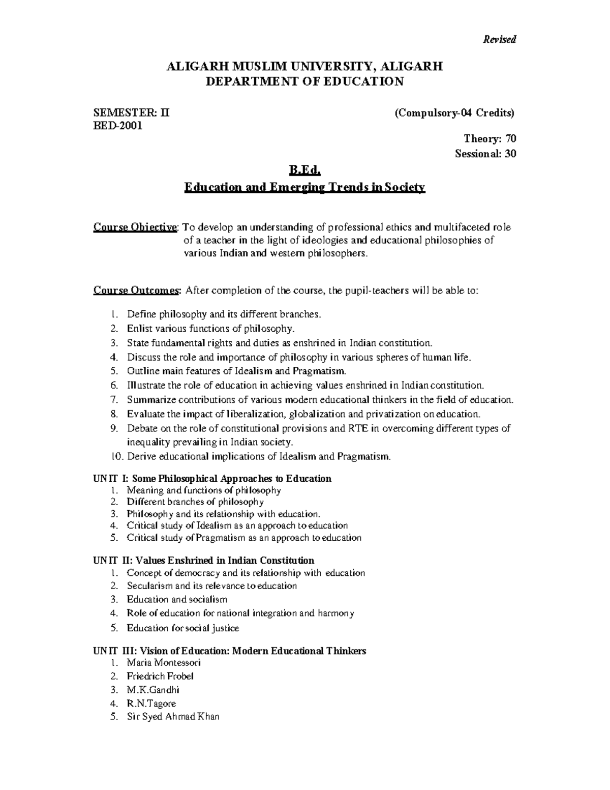 1982 - Homework - ####### Revised ALIGARH MUSLIM UNIVERSITY, ALIGARH DEPARTMENT OF EDUCATION ...