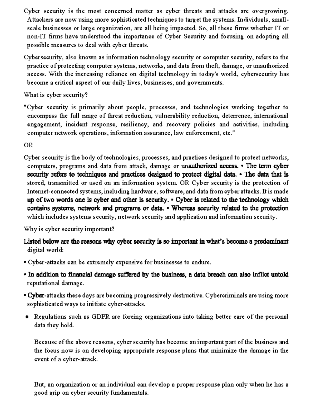 CS Notes - fdasf - Cyber security is the most concerned matter as cyber ...