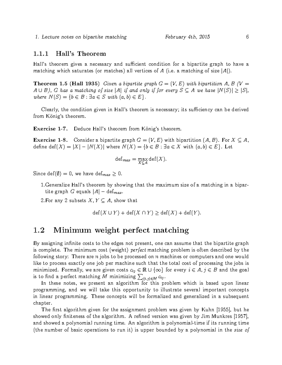 Assignment - tutorial - 1.1 Hall’s Theorem Hall’s theorem gives a ...