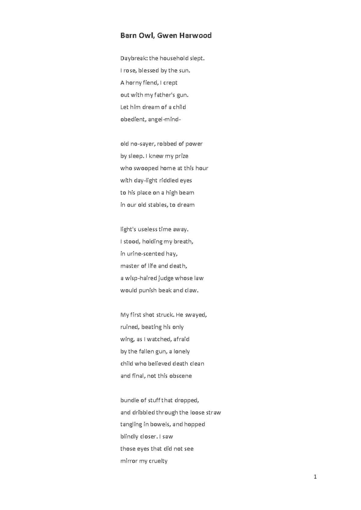 TEXT Harwood Slessor Noonuccal Skrzynecki - Barn Owl, Gwen Harwood ...