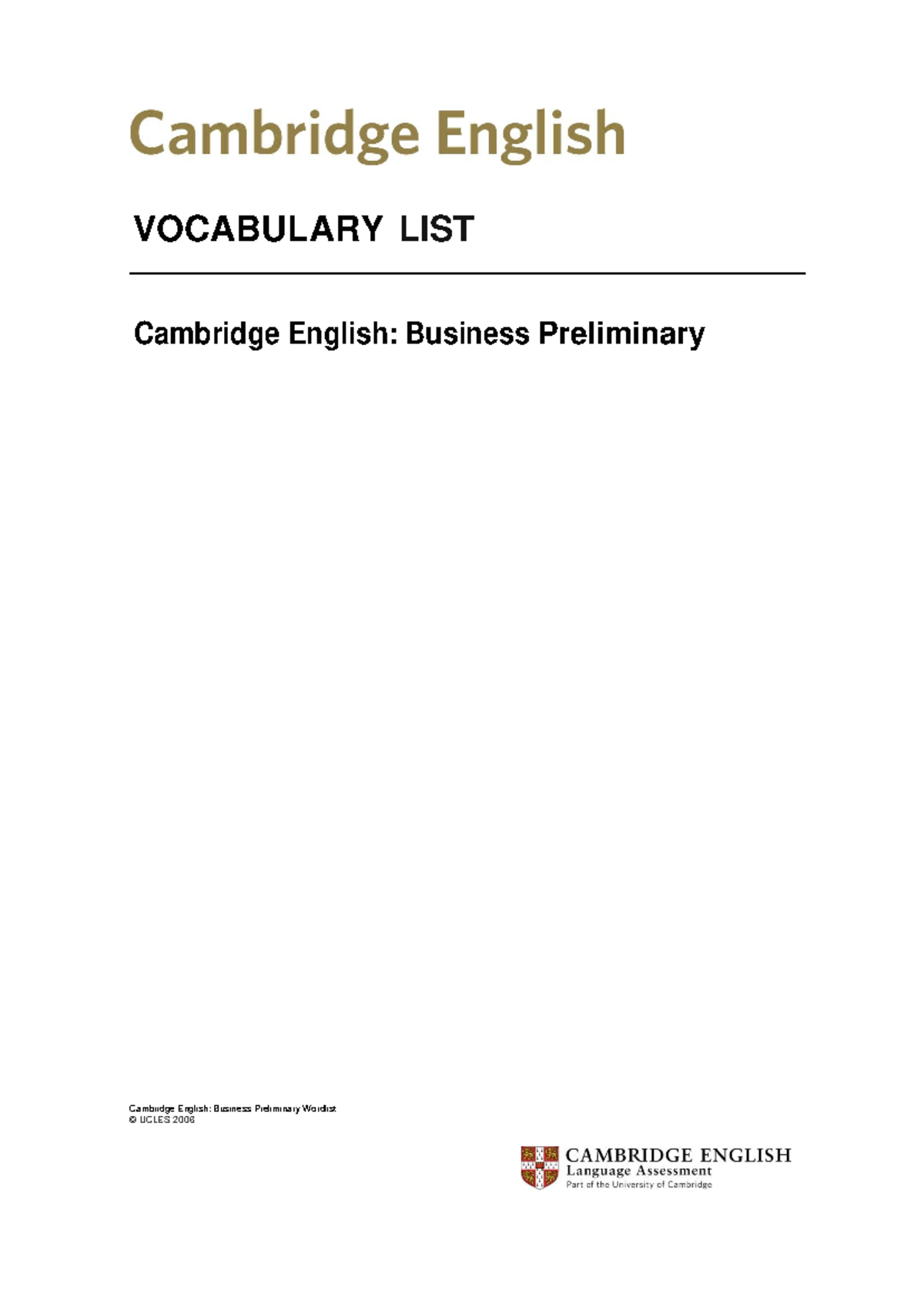 Business English Vocabulary - VOCABULARY LIST Cambridge English ...
