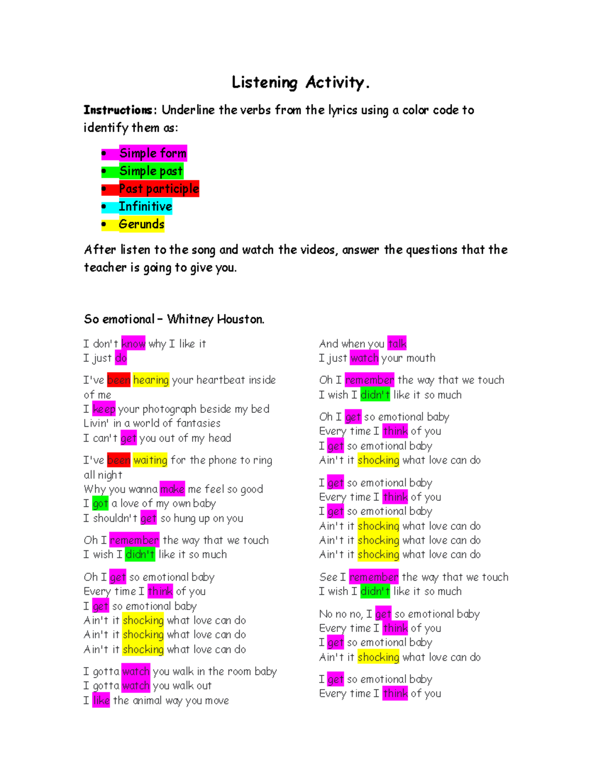 Listening - Actividad en clase - Listening Activity. Instructions ...