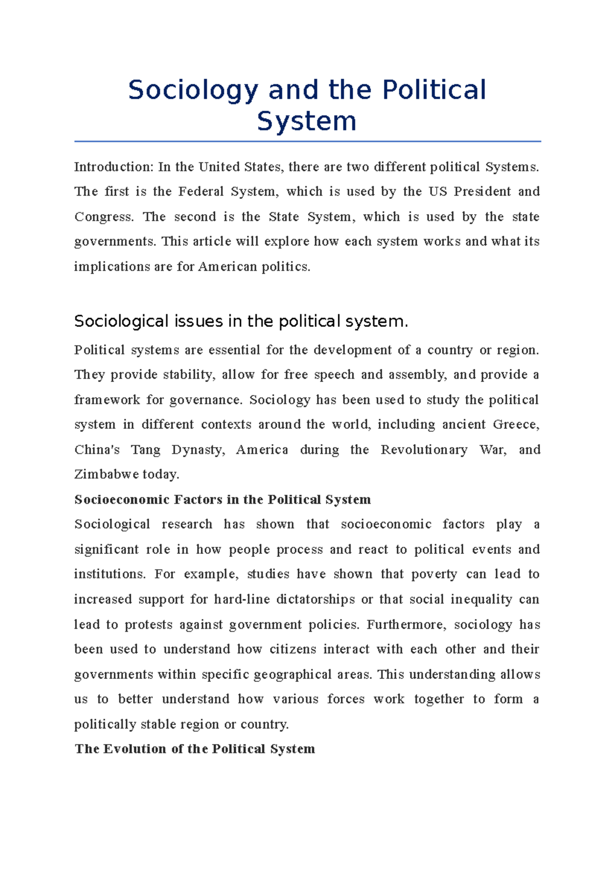 Sociology and the Political System - Sociology and the Political System ...
