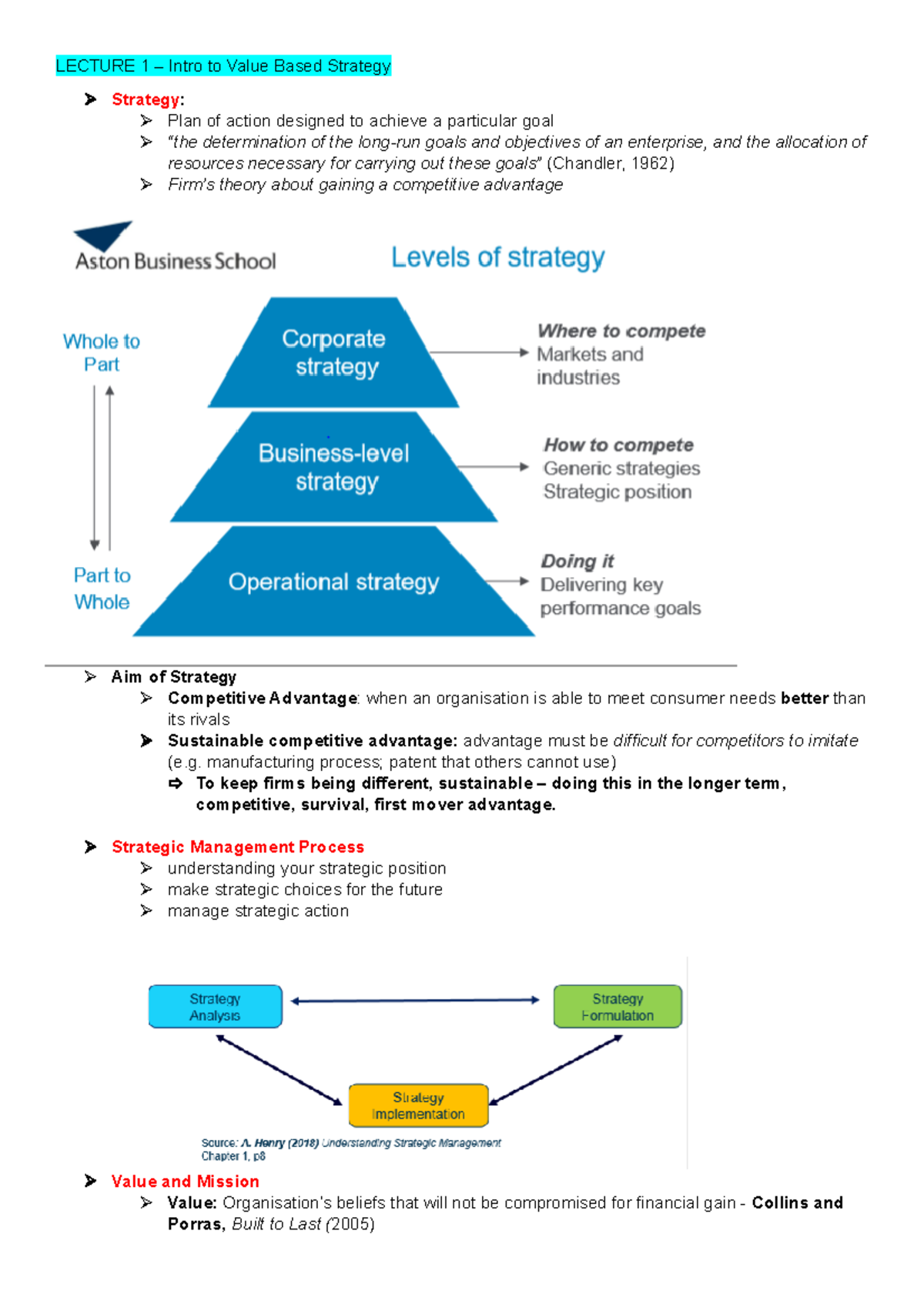 Lecture summary - Lecture 1-4 - LECTURE 1 – Intro to Value Based ...