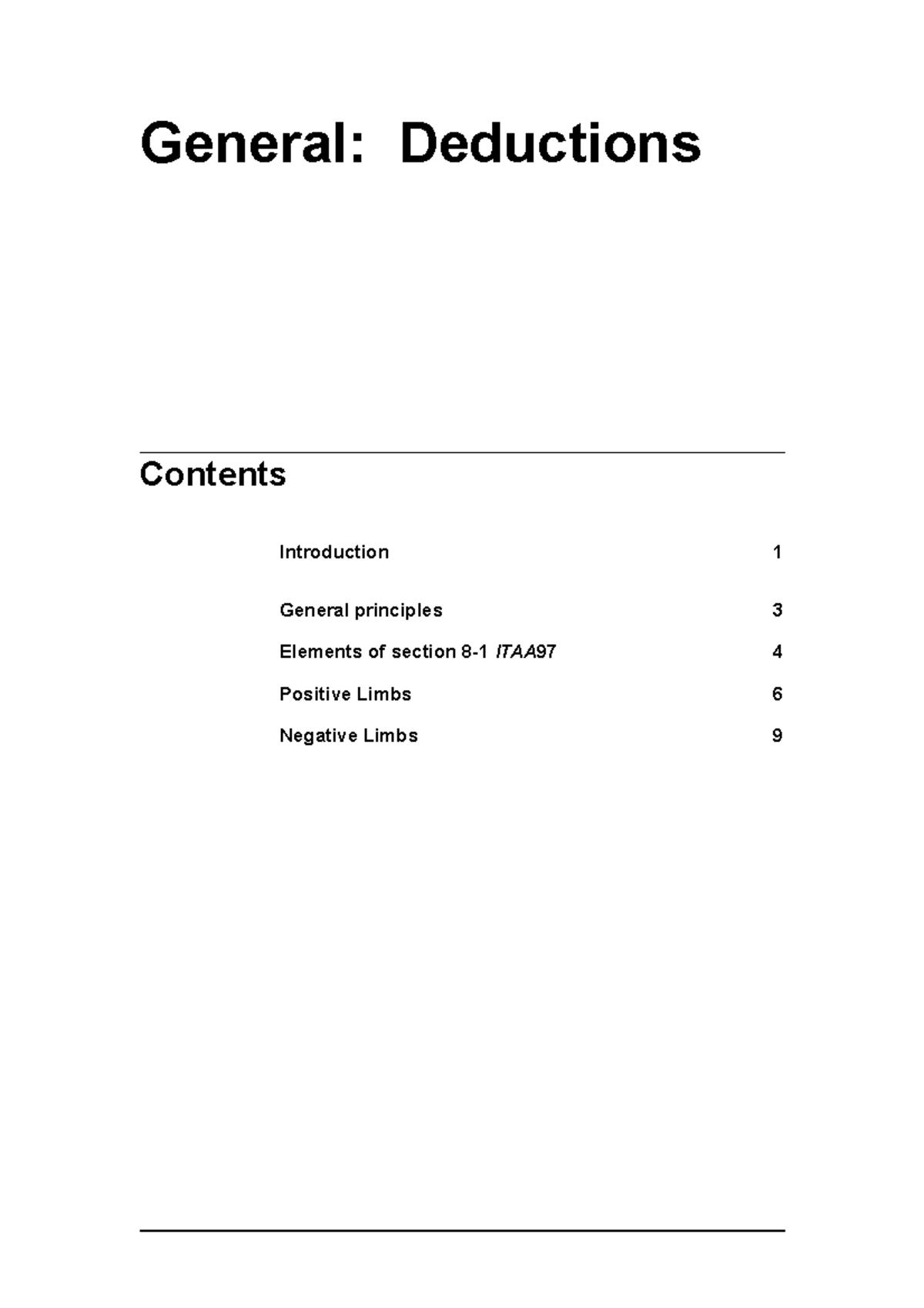 General Deductions Summary Notes - General: Deductions Contents ...