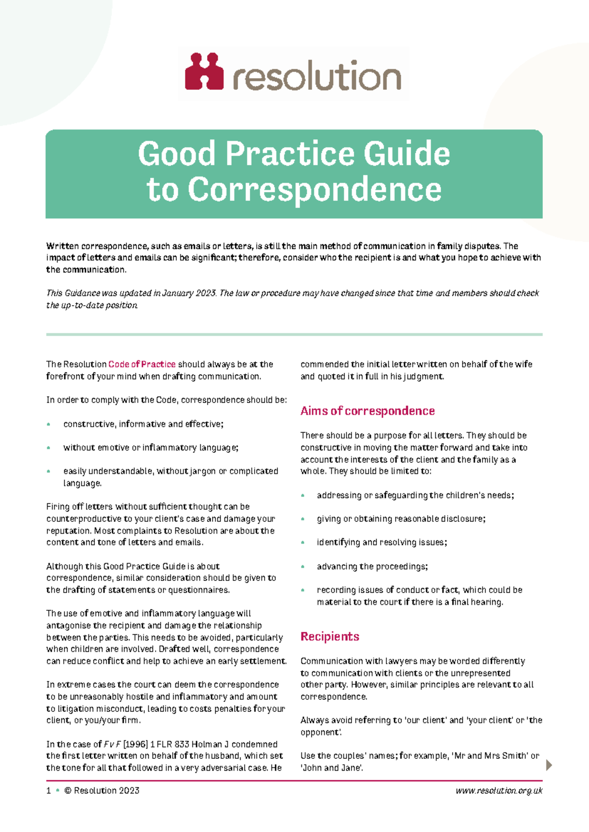 Summary of resolutions guide to practice - for summative research ...