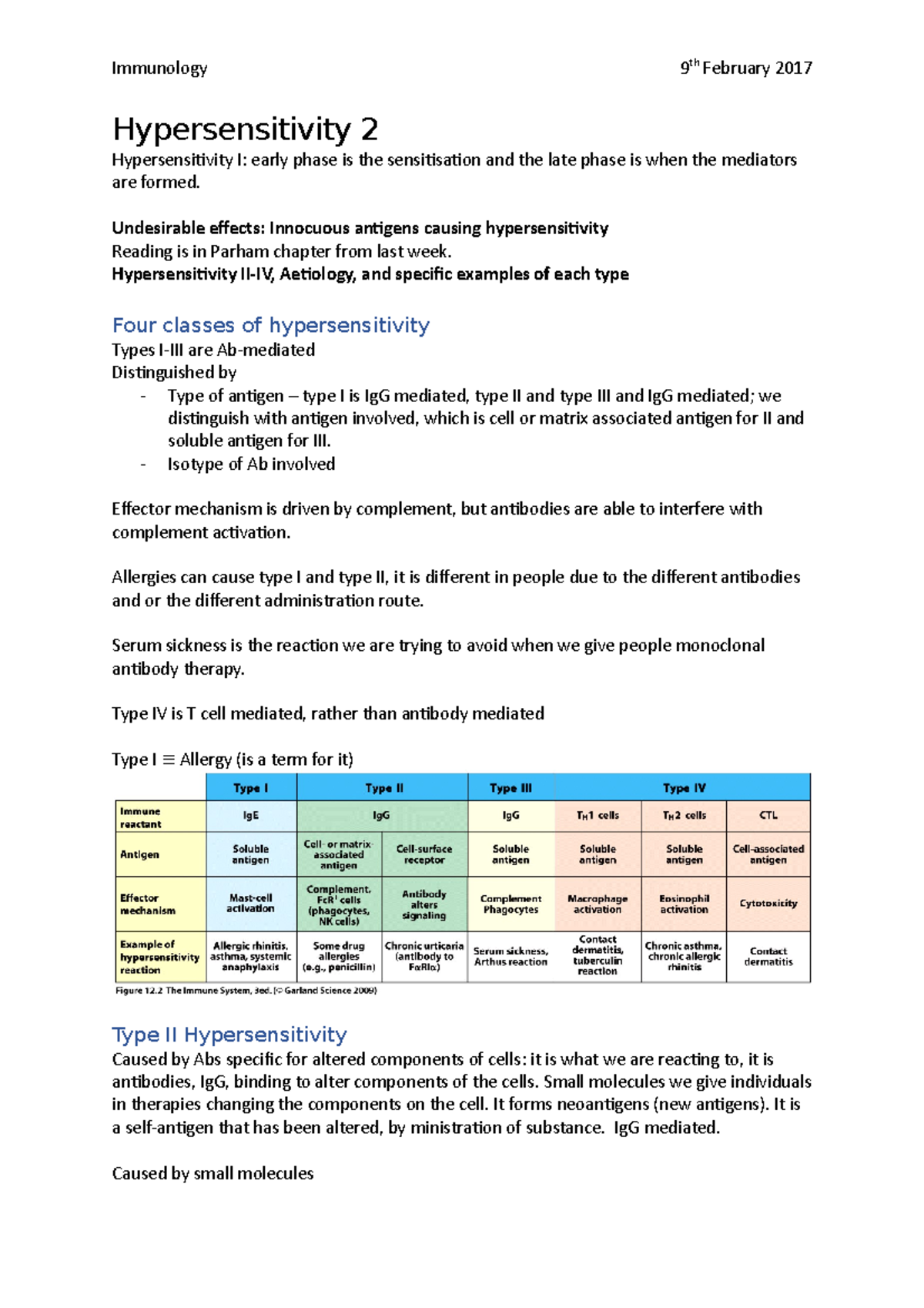Immunology Hypersensitivity 2 - Immunology 9th February 2017 ...