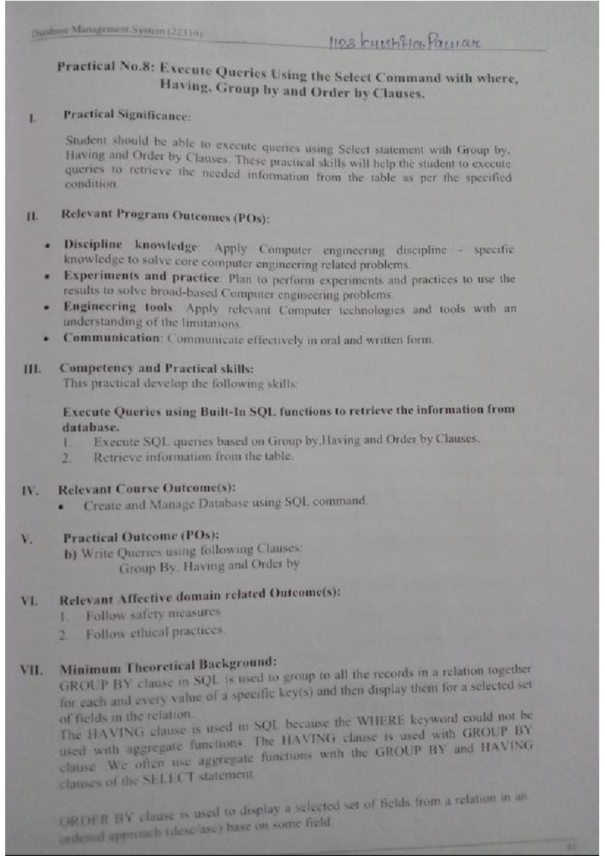 1123 Krishita pawar DMS Pract 08 - Database Management System (22310) 1128 krishita. Pawar ...