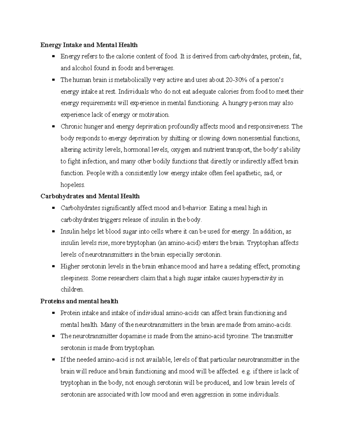 Lesson 5 Notes - ROLE OF Nutrients IN Behaviour - Energy Intake and ...