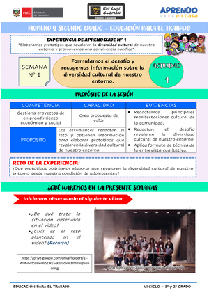 Modelo sesion de aprendizaje de ept 2020 - SESION DE APRENDIZAJE N° 1 “NECESIDADES DEL CLIENTE I ...