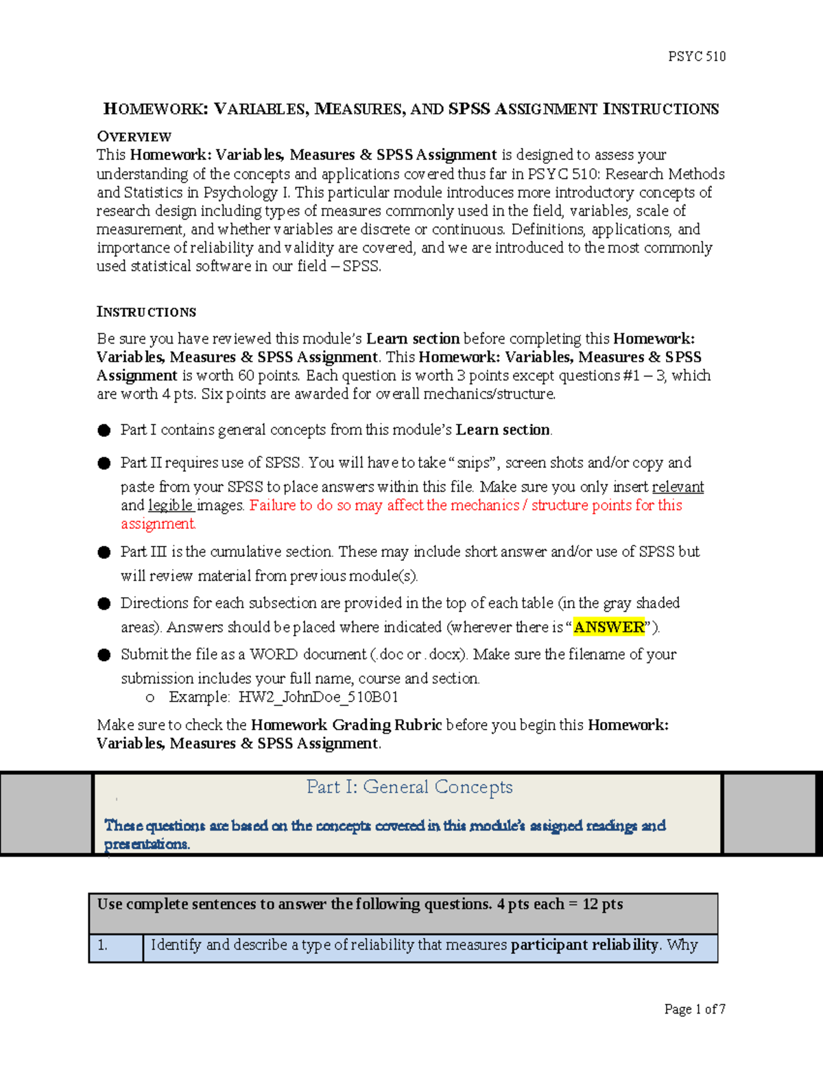 HW2 Heather Bennett 510B01 - HOMEWORK: VARIABLES, MEASURES, AND SPSS ...