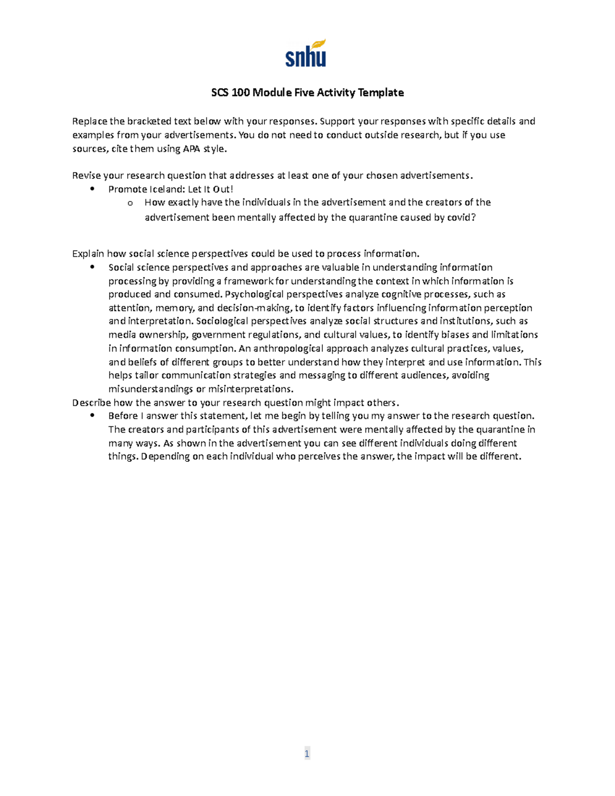 Activity 5 - my work i got an A - SCS 100 Module Five Ac琀椀vity Template ...