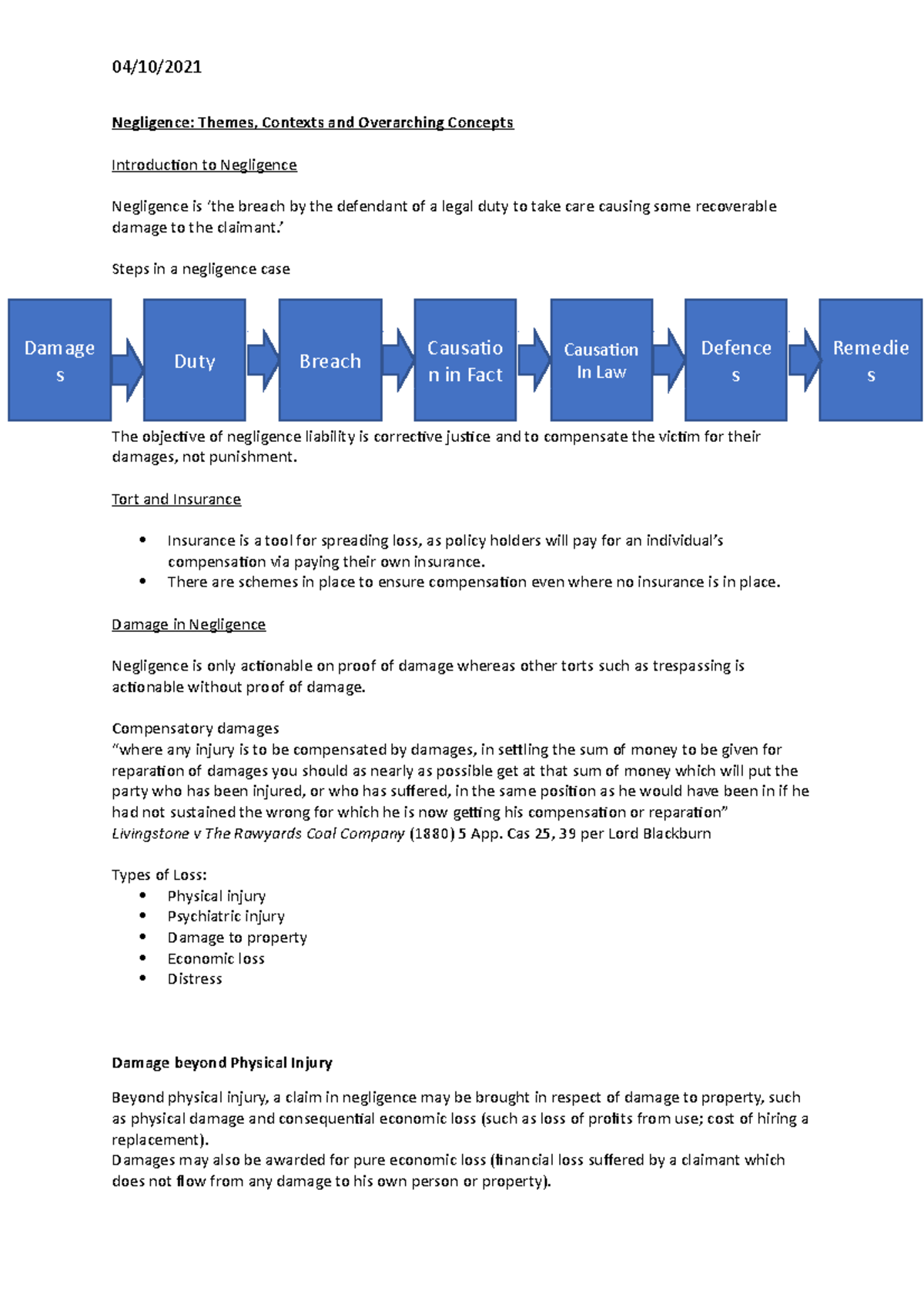 1 Negligence- Themes, Contexts and Overarching Concepts - Duty Breach ...