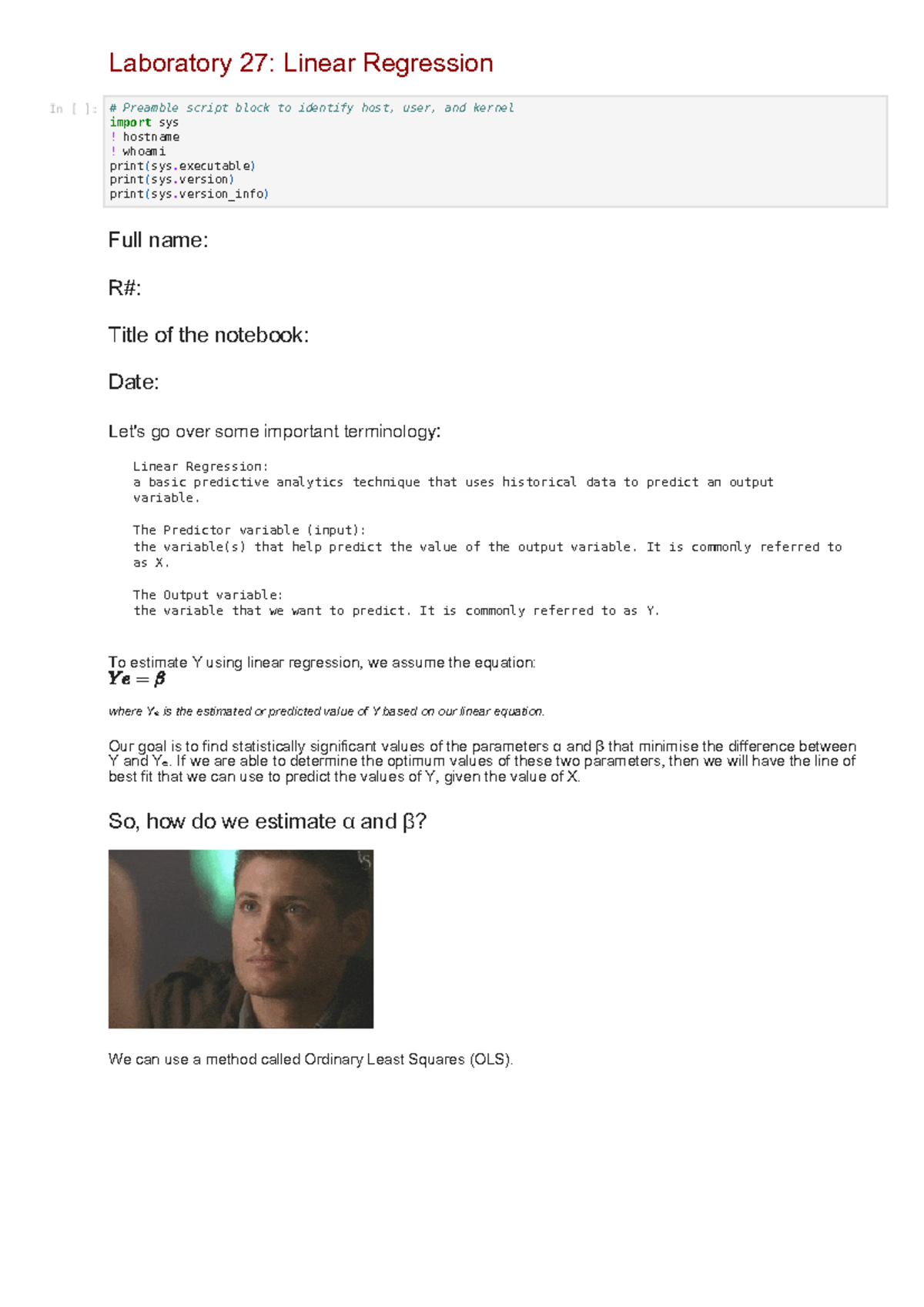 Lab27 - here is the lab 27 - Laboratory 27: Linear Regression Full name ...