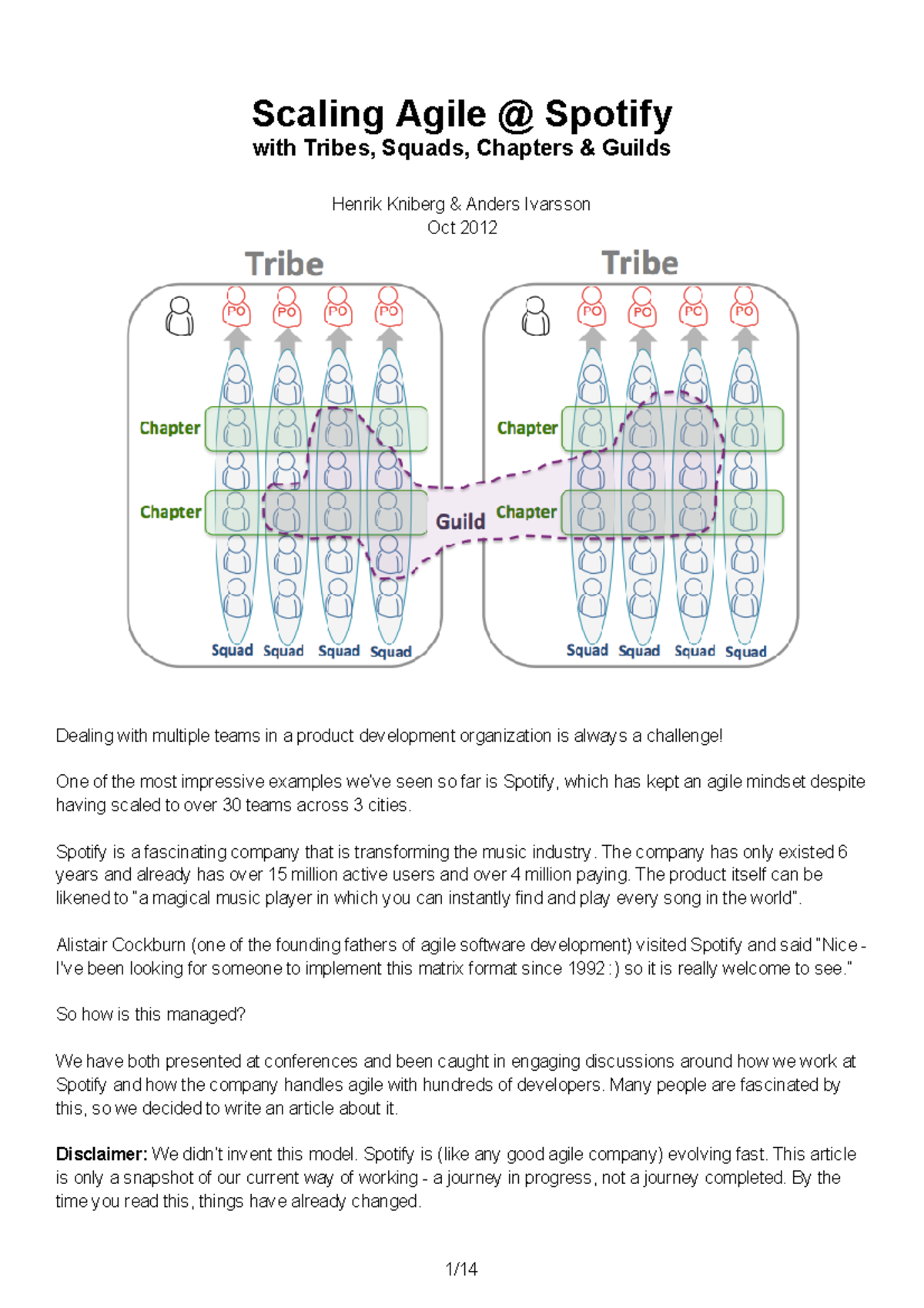 Spotify Model - Lecture notes 1 - Scaling Agile @ Spotify with Tribes ...
