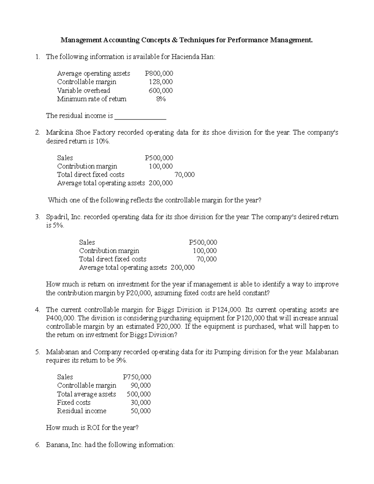 3 - Responsibility Accounting - Questions - Management Accounting ...