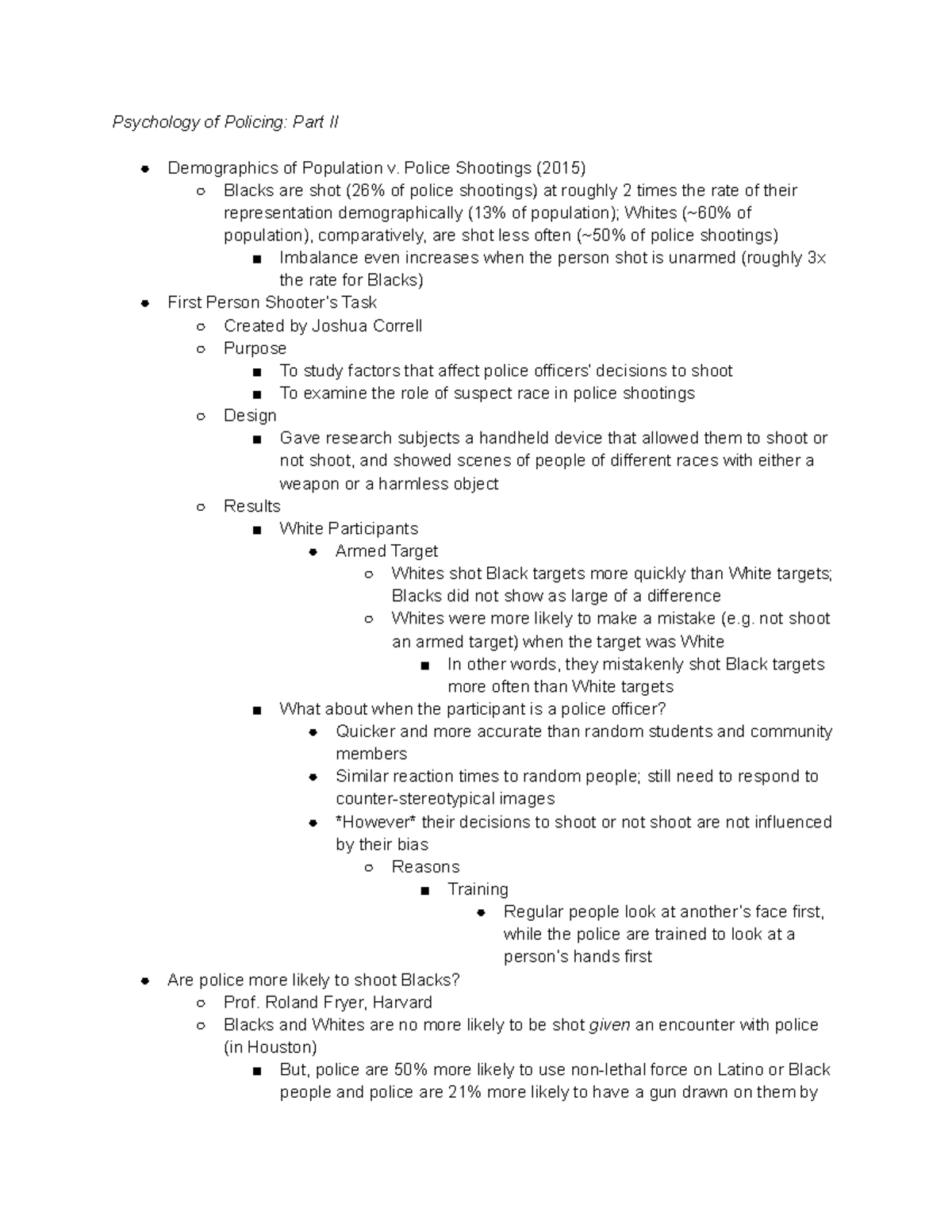 9/20/18 Lecture Notes - Psychology of Policing: Part II Demographics of ...