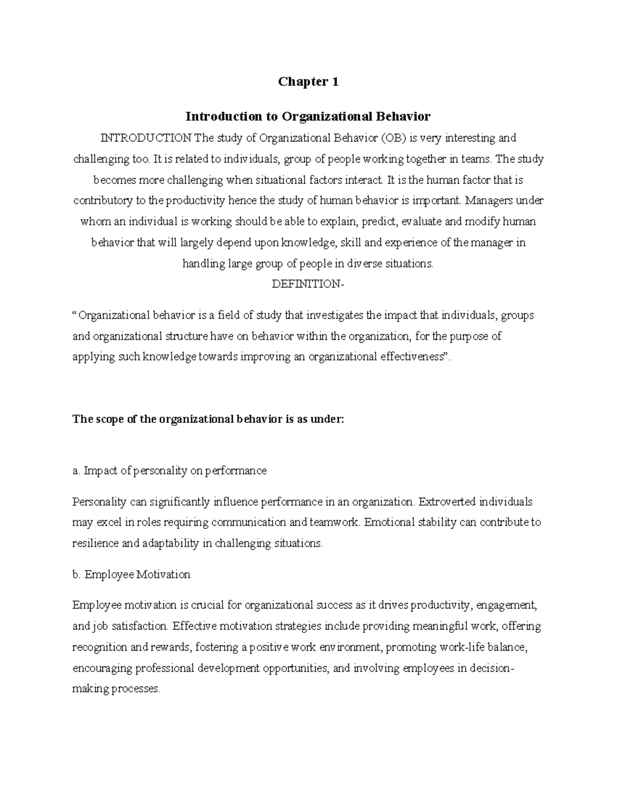 Inbound 1966480242076810504 - Chapter 1 Introduction to Organizational Behavior INTRODUCTION The ...