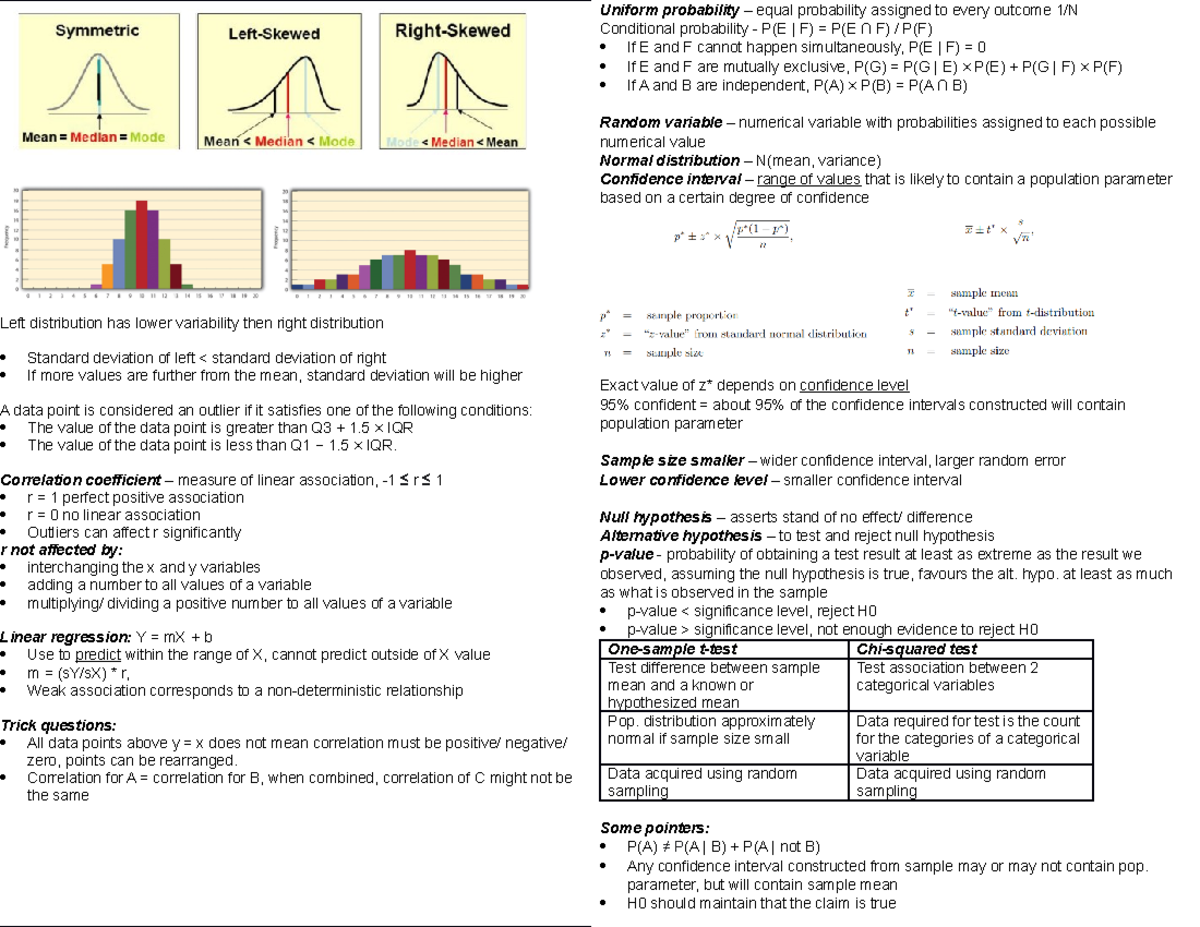GEA1000 cheat sheet - Left distribution has lower variability then right distribution Standard ...