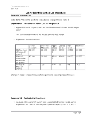 Lab 1 Scientific Method Lab Worksheet - BSC 108 Lab 1: Scientific ...