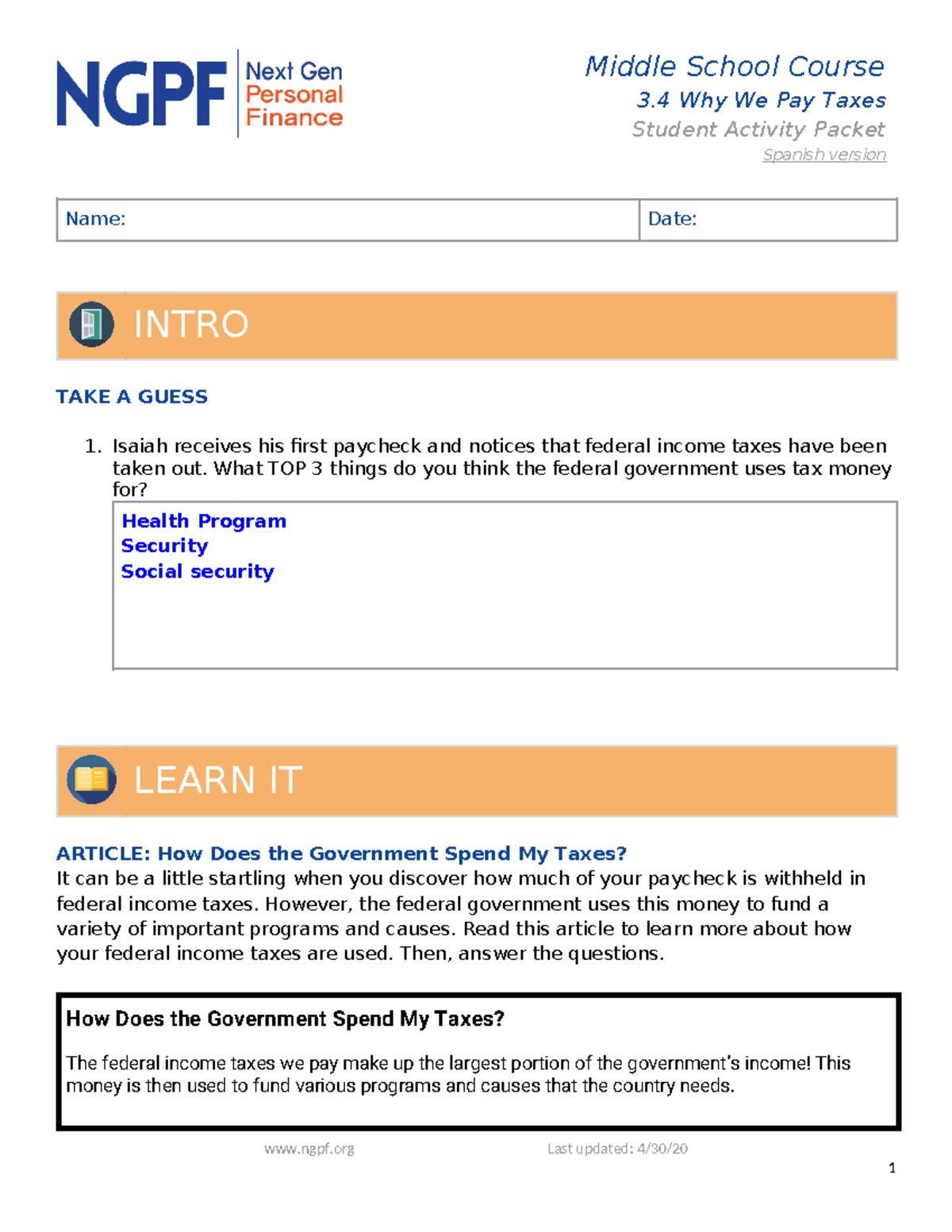 MS-3 - idk man work? - Middle School Course 3 Why We Pay Taxes Student ...
