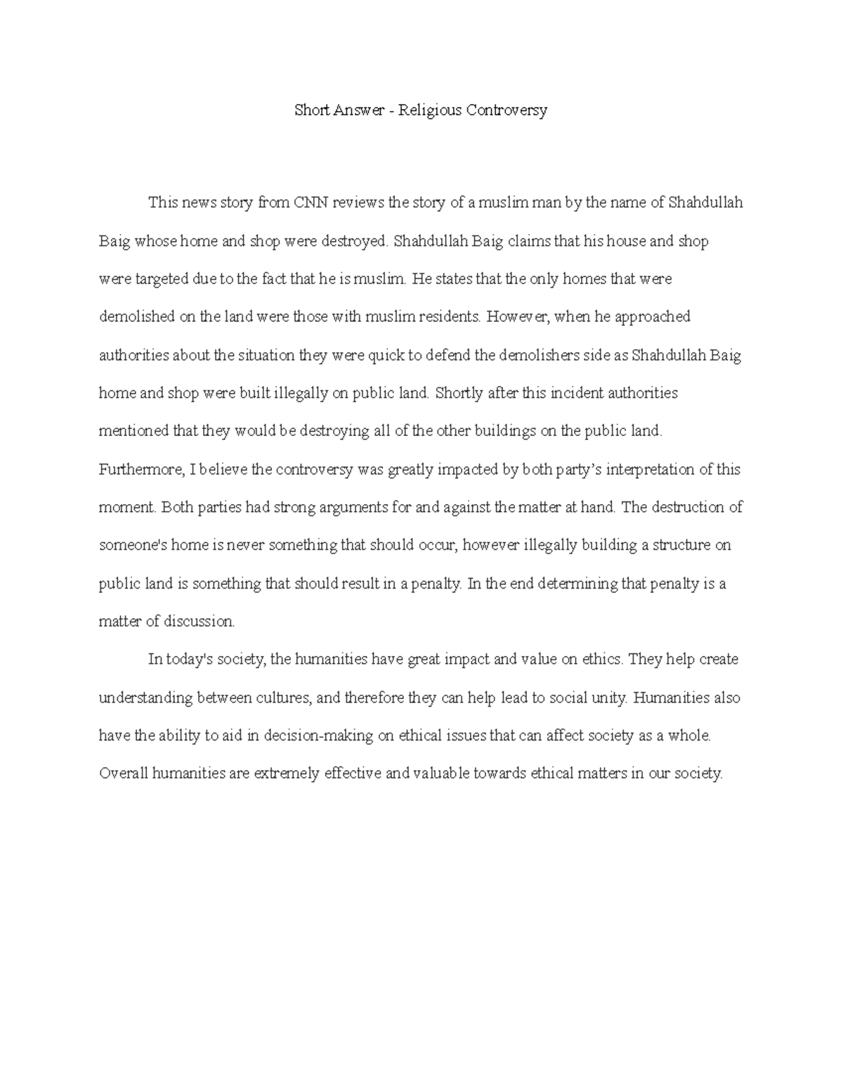 Religious Controversy - Short Answer - Religious Controversy This news ...