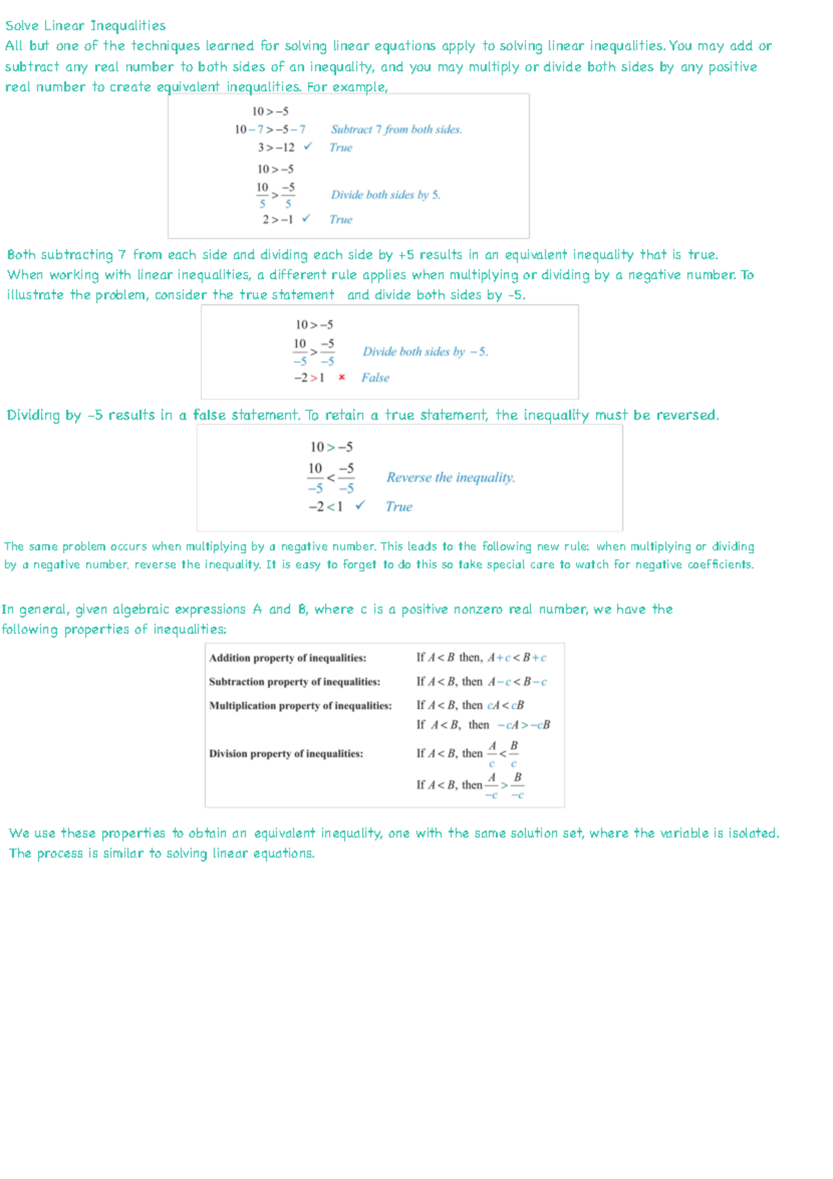 Solve Linear Inequalities - You may add or subtract any real number to ...