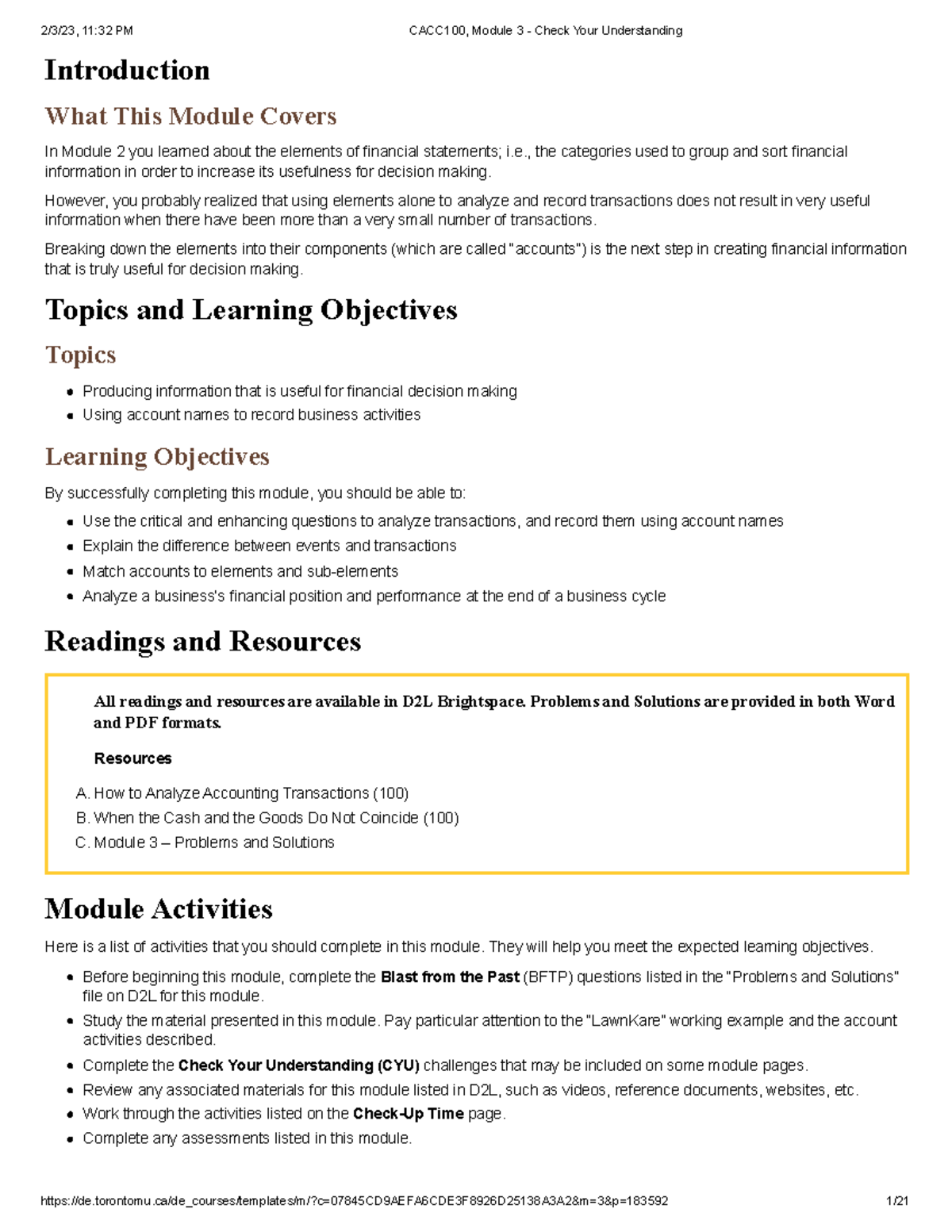 CACC100, Module 3 - Check Your Understanding - Introduction What This ...