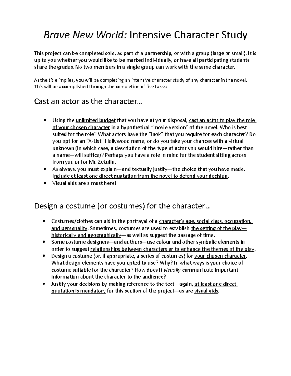 BNW - Character Analysis Exercise - Brave New World: Intensive ...