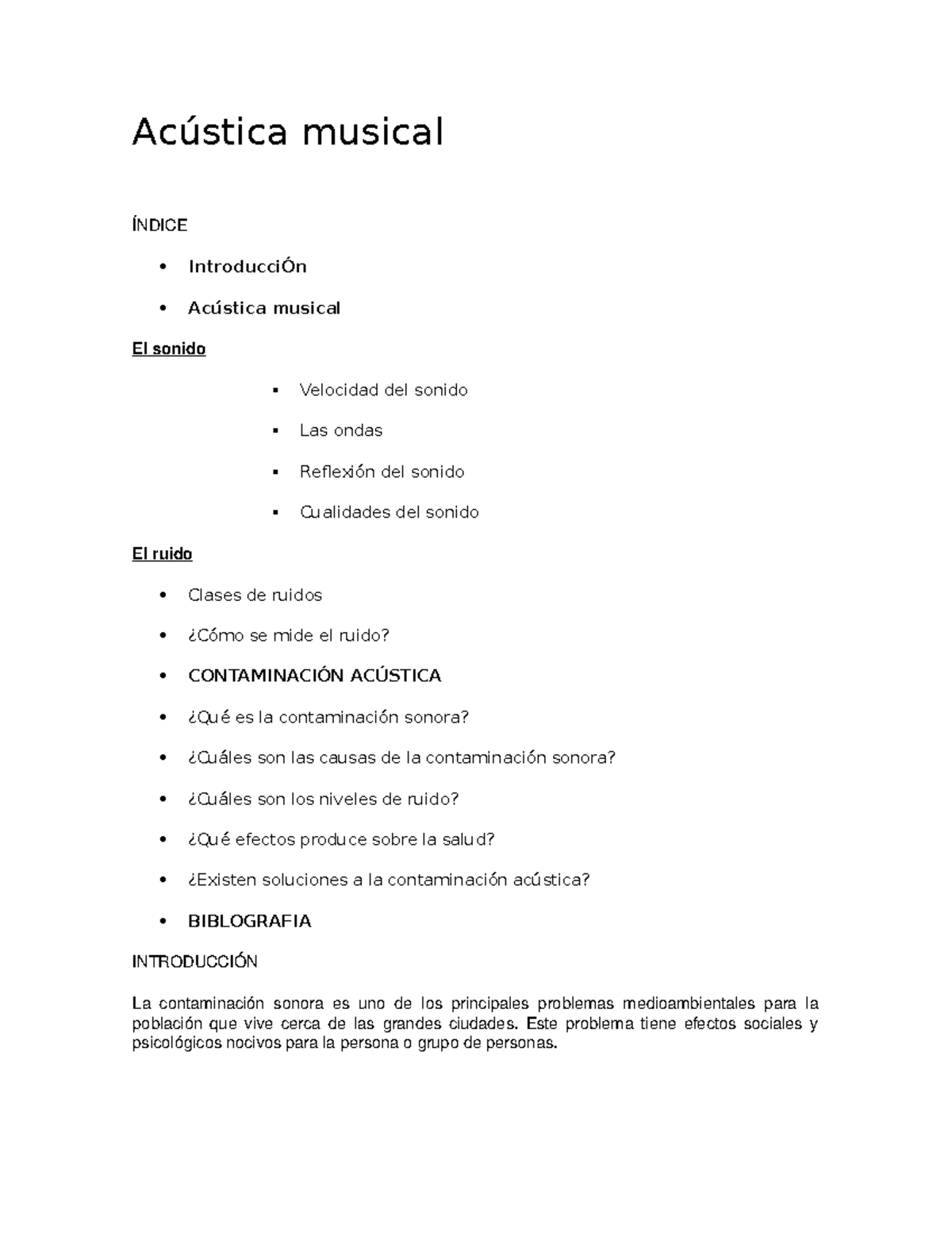 Acústica musical - Acústica musical ÍNDICE IntroducciÓn Acústica ...