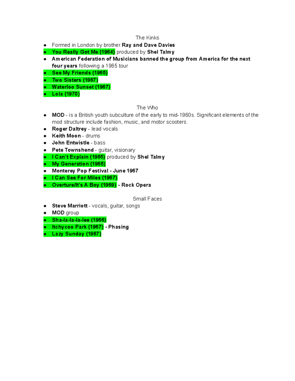 Kinks The Who Small Faces - The Kinks Formed in London by brother Ray ...