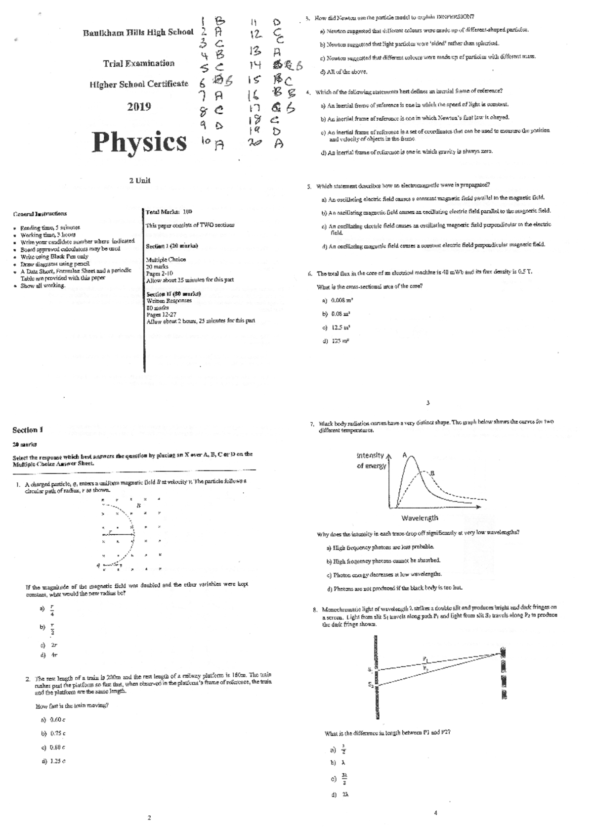 BHHS HSC Trial 2019 MC - physics - 1 B 11 3. How did Newton use the ...