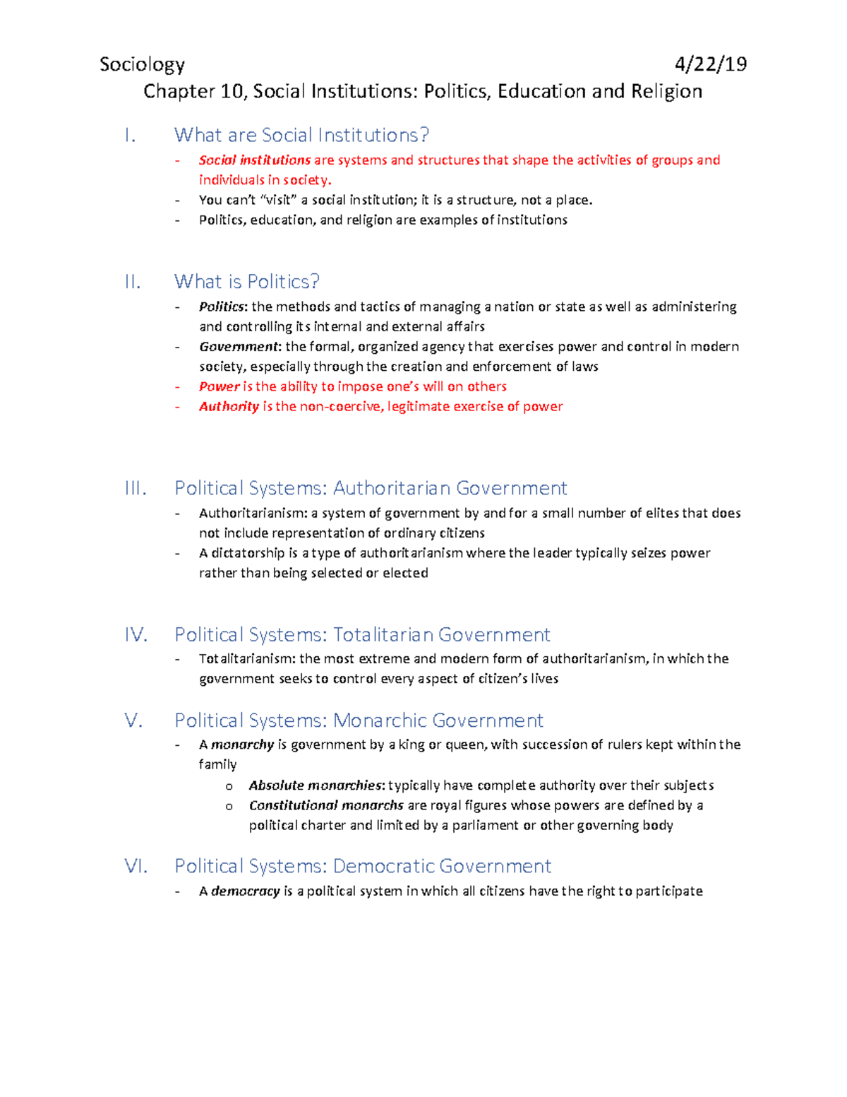 Chapter 10, Social Instituitions - Sociology 4/22/ Chapter 10, Social ...