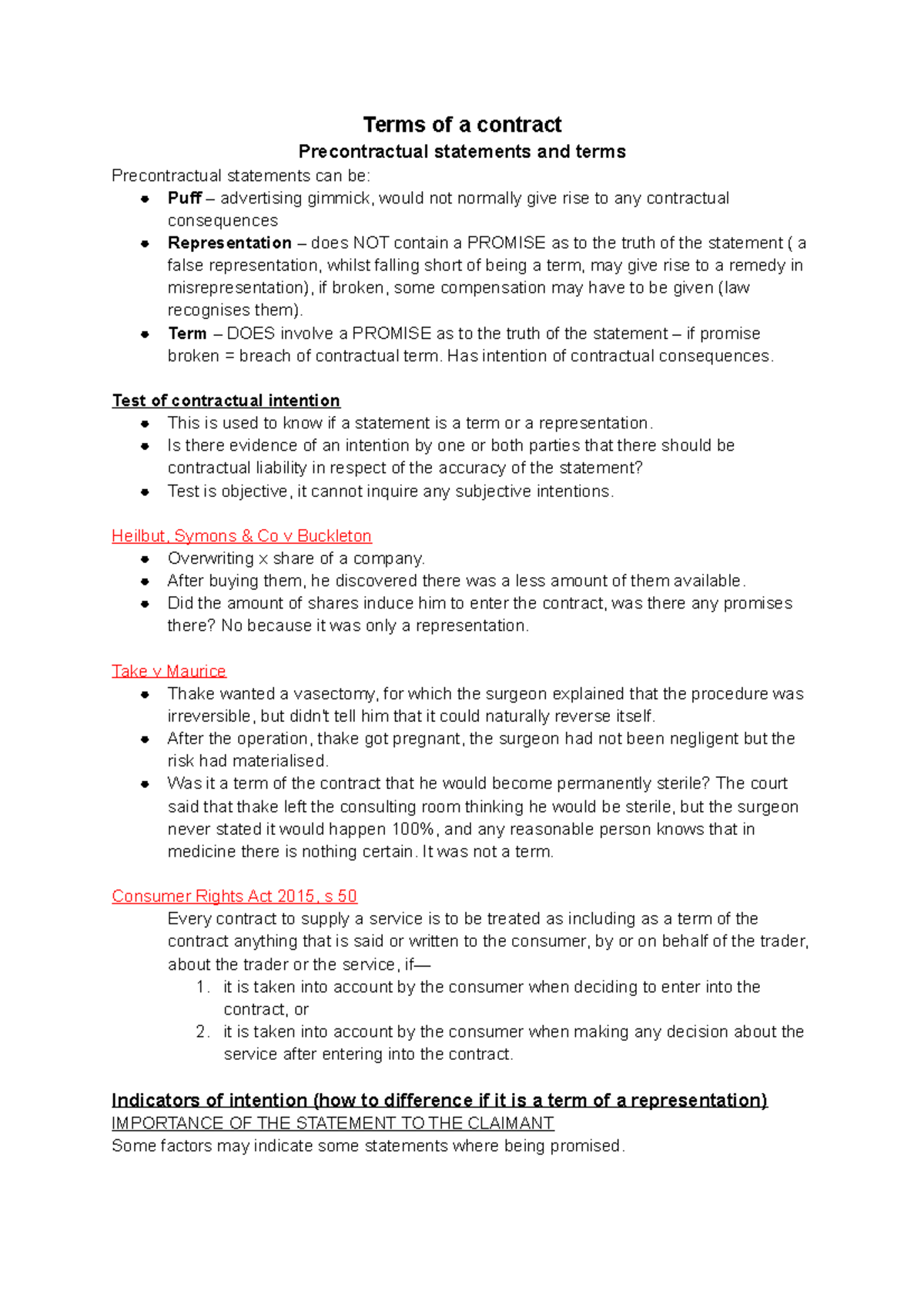 6. Terms of a contract - Terms of a contract Precontractual statements ...