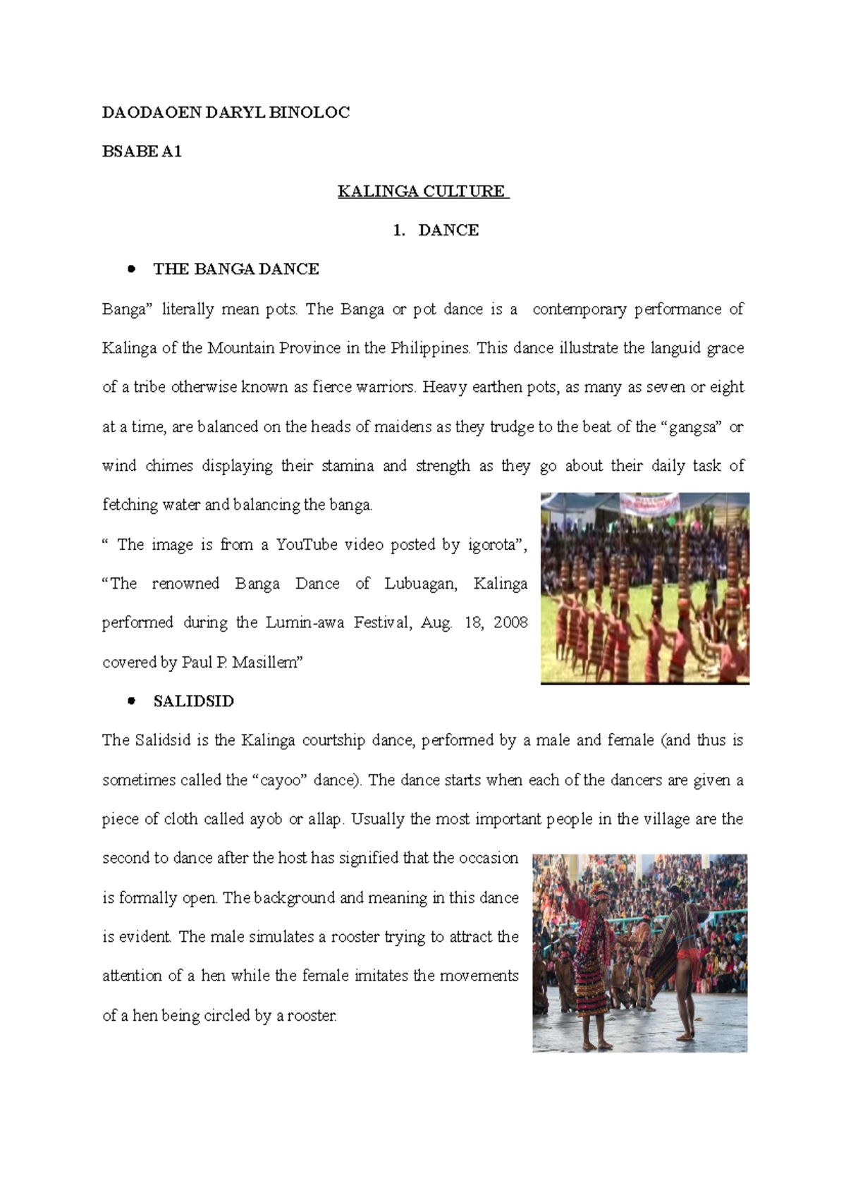 Cordillera Heritage, Kalinga Culture - DAODAOEN DARYL BINOLOC BSABE A ...